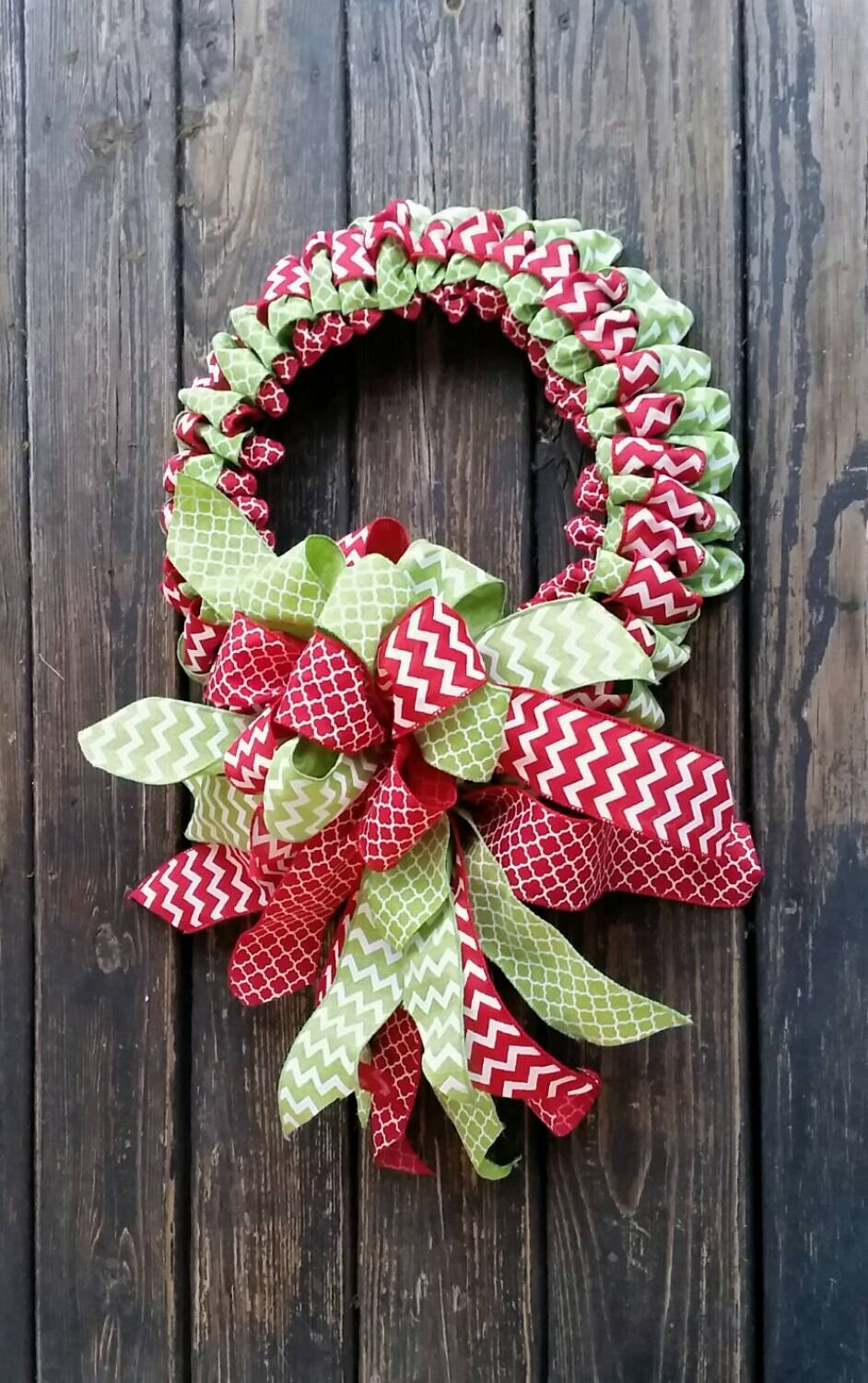 Christmas Wreath, Holiday Wreath, Ribbon Wreath, Christmas Ribbon Wreath