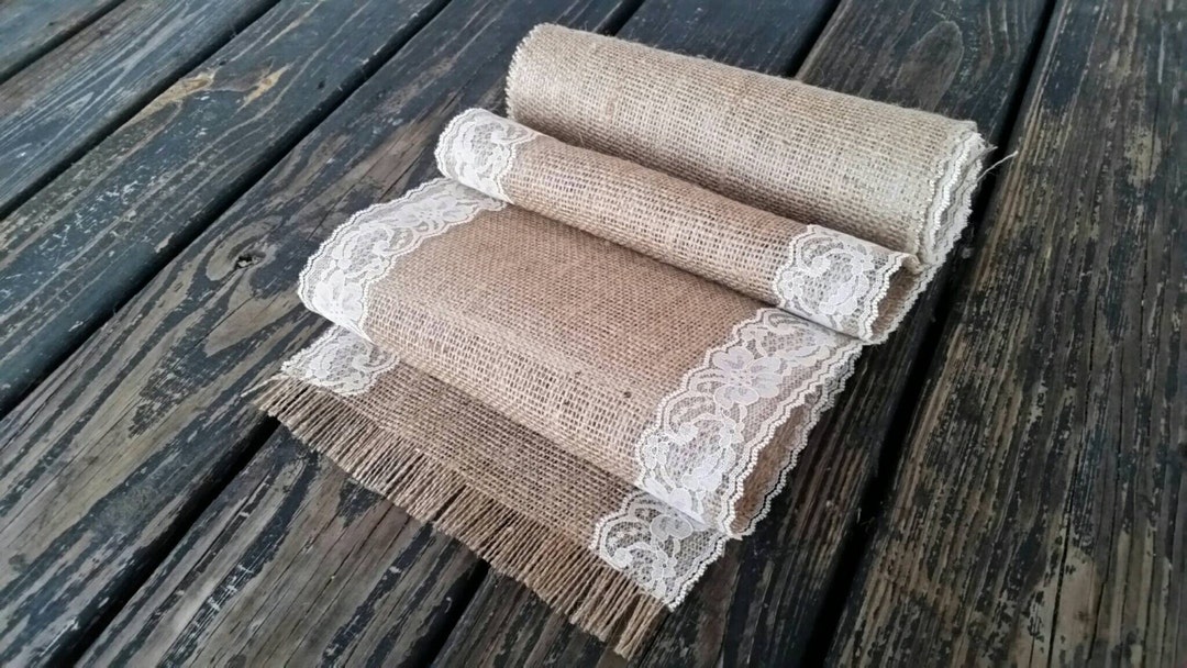 Table Runner, 10 Inch Wide by 72 Inch Long Lace and Burlap Table Runner ...