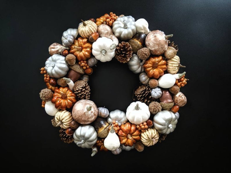 Thanksgiving Wreath Pumpkin and Acorn Wreath Fall Wreath | Etsy