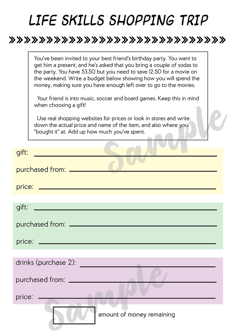 Life Skills Shopping Instant Download Printable Maths and | Etsy
