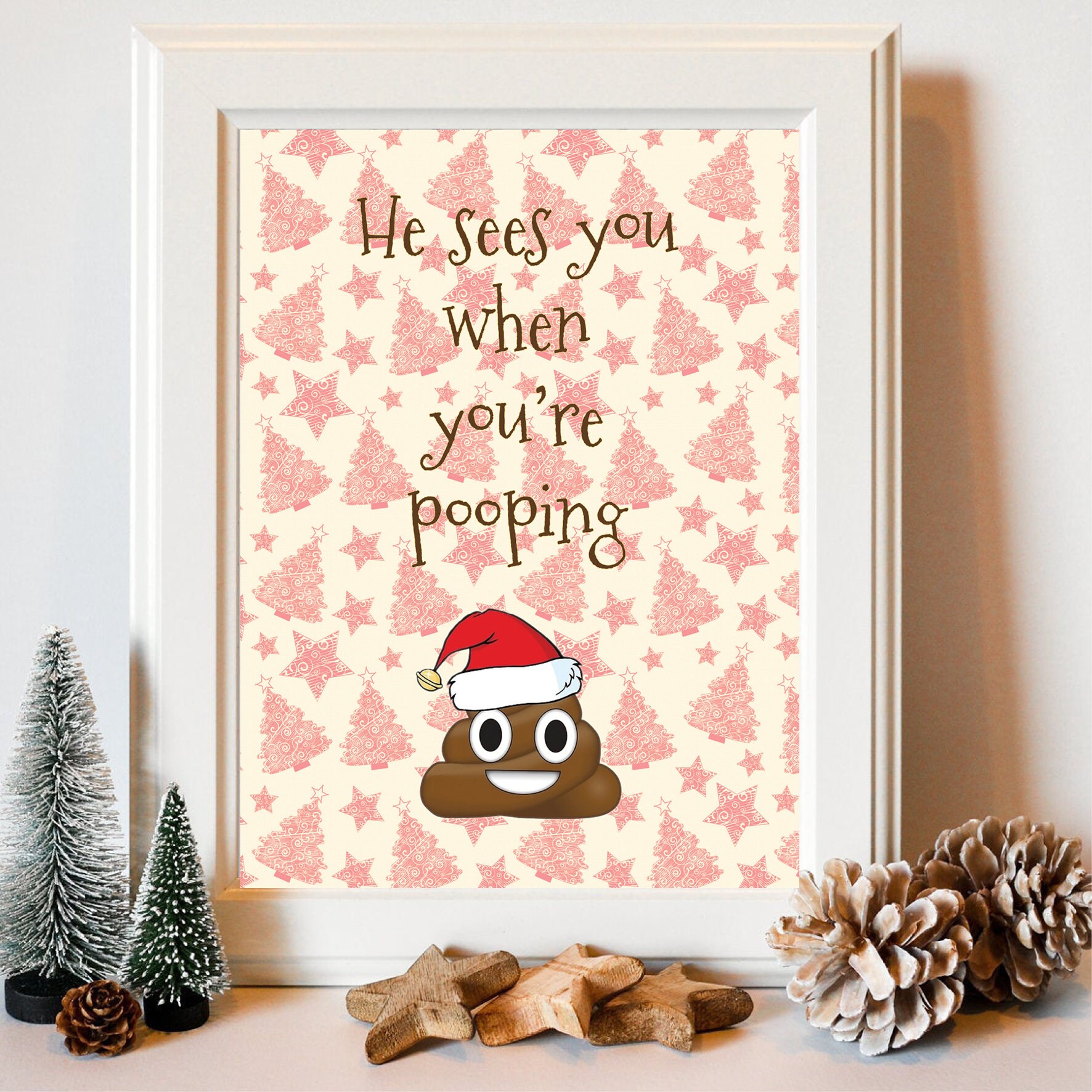 Christmas POOP emoji Santa FUNNY quote wall art 8 by 10 print | Etsy