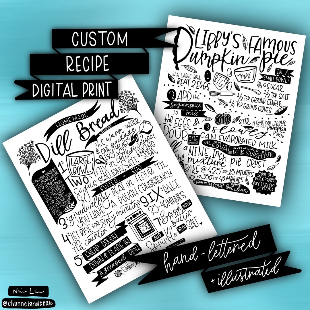 Custom Hand-lettered and Illustrated Recipe DIGITAL FILE - Etsy