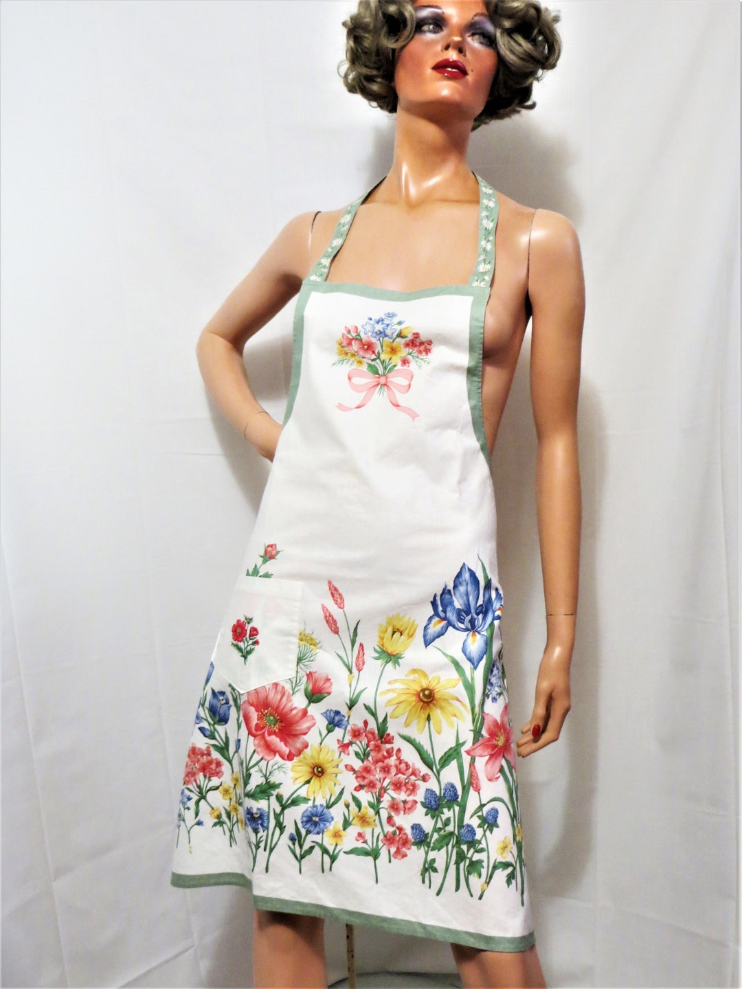 Full Apron With Floral Border Print, Country Farmhouse Cotton - Etsy