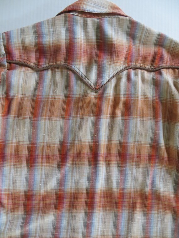 70s Shadow Plaid Western Shirt, Flare Collar Pointed … - Gem