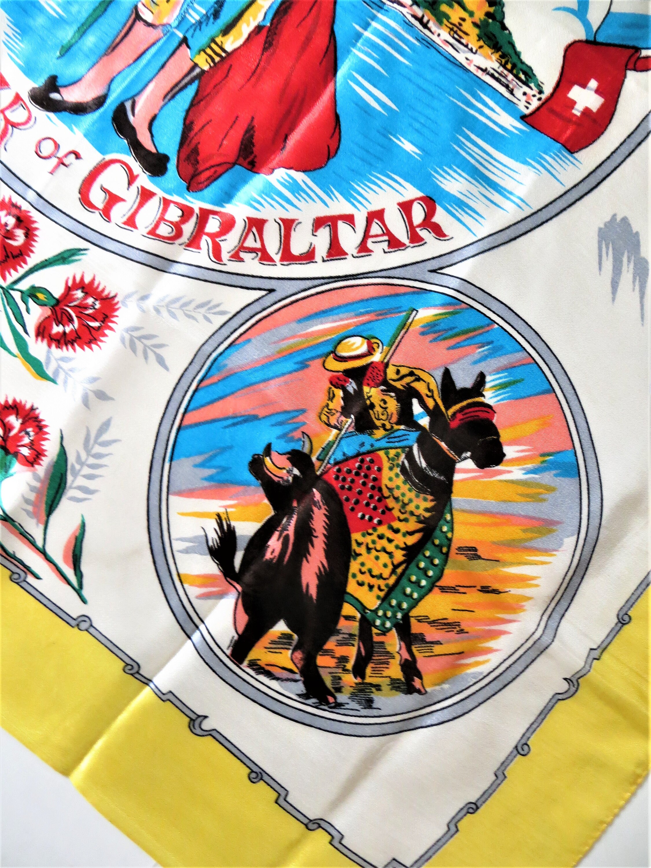 Vintage Gibraltar Souvenir Scarf, Gibraltar Bull Fight Scenes, British ...