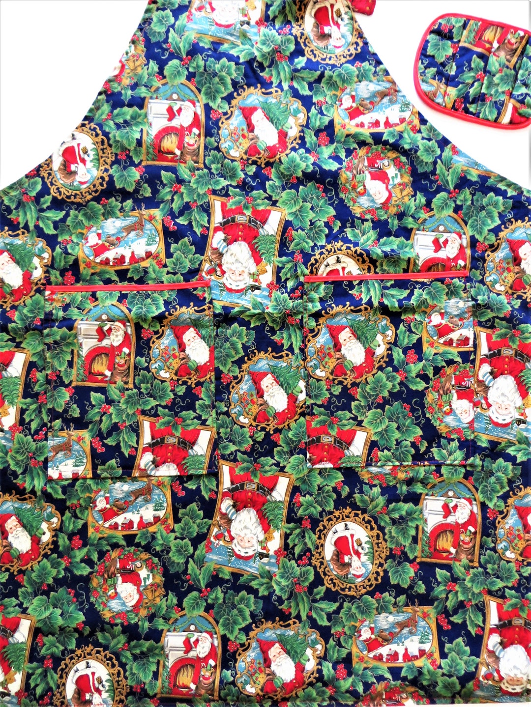 Christmas Apron and 2 Potholders Santa Clause Full Apron - Etsy