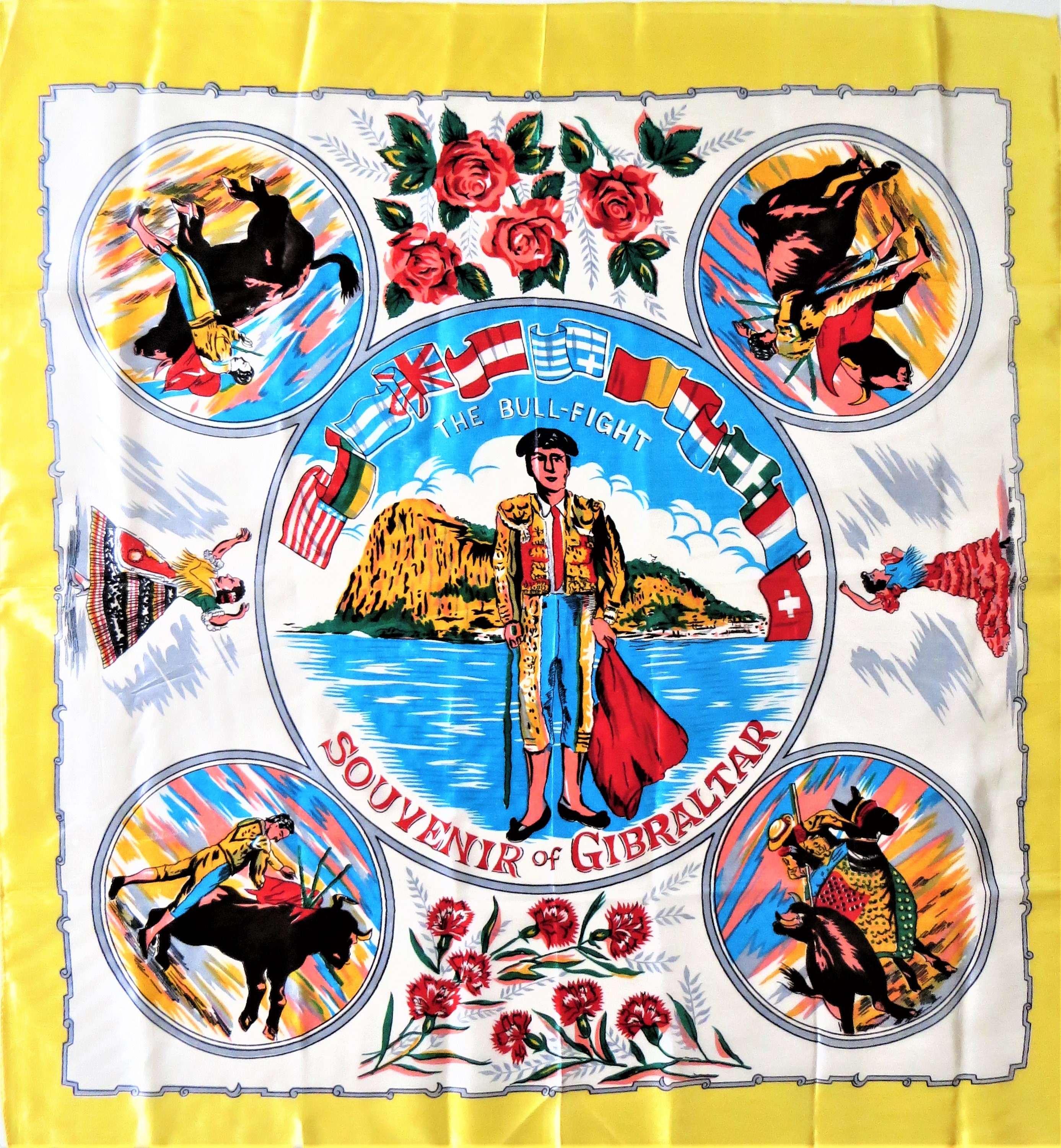 Vintage Gibraltar Souvenir Scarf, Gibraltar Bull Fight Scenes, British ...