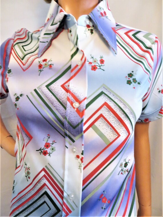 60s 70s Mod Blouse Large Flare Collar Sears Polyester Knit | Etsy