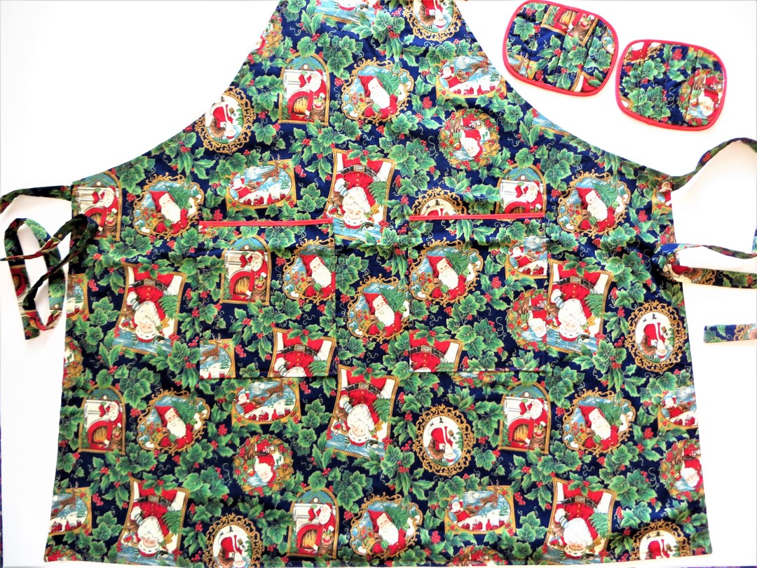 Santa Christmas Apron 2 Potholders Santa Clause Full Apron - Etsy UK