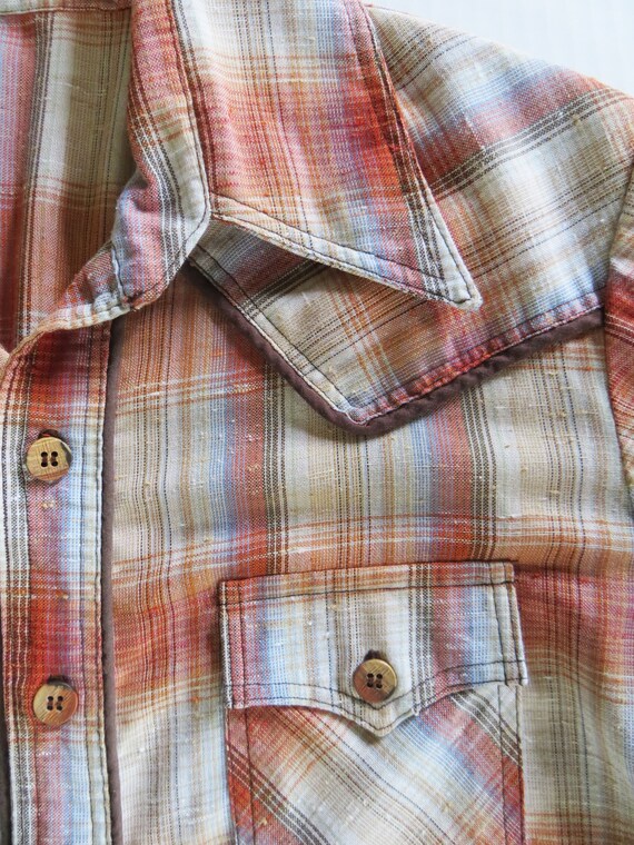 70s Shadow Plaid Western Shirt, Flare Collar Pointed … - Gem