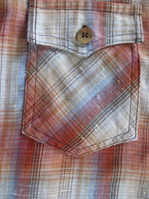 70s Shadow Plaid Western Shirt, Flare Collar Pointed … - Gem