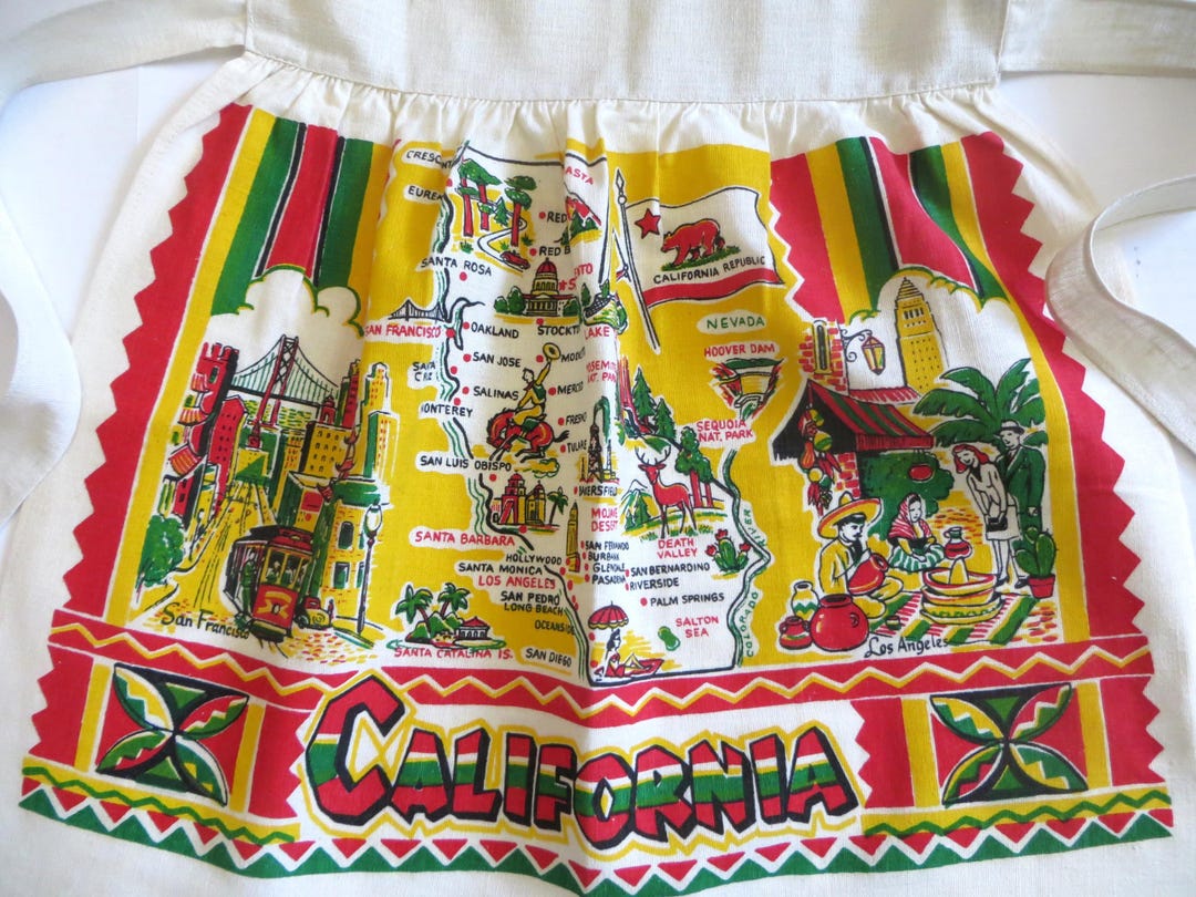 50s California Souvenir Apron, Map of State and Cities, San Francisco ...