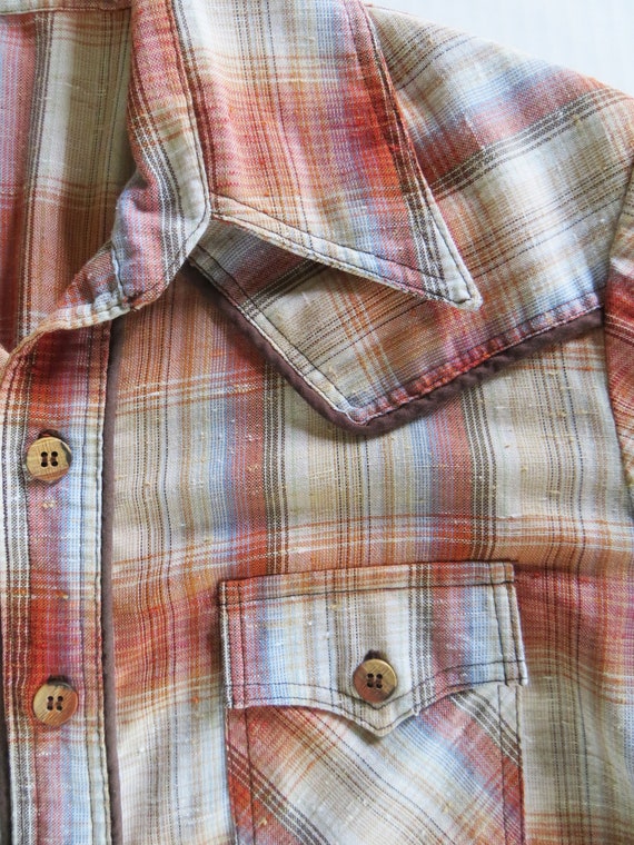 70s Shadow Plaid Western Shirt, Flare Collar Pointed … - Gem