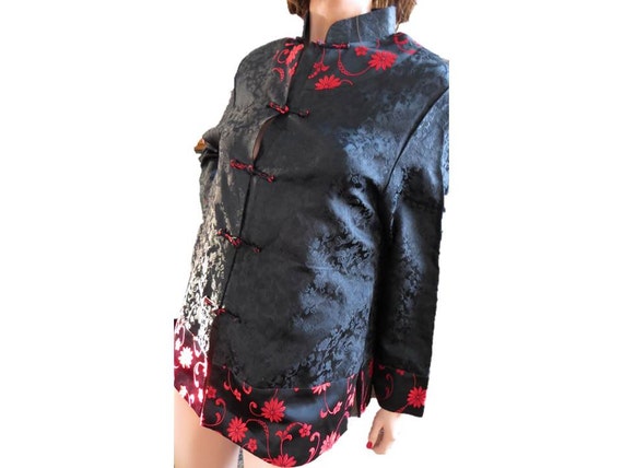 Black Brocade Asian Jacket, Deep Black Brocade, Manda… - Gem