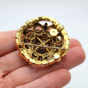Vintage Round Dome Blue Pink Brooch Antique Gold Brooch Domed Statement ...