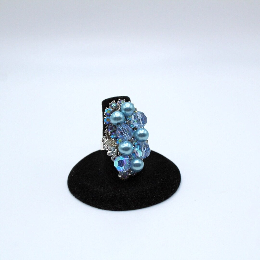 Vintage Upcycle Kramer Blue Ab's Pearl Ring Cocktail Ring Blue Faux ...