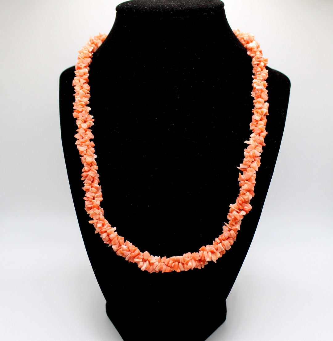 Vintage Peach Coral Chip Necklace Coral Estate Necklace Triple 3 Strand ...