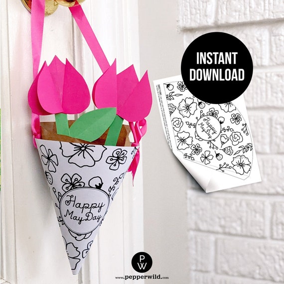 May Day Basket Flowers Printable Last Minute Gift for Kids to - Etsy