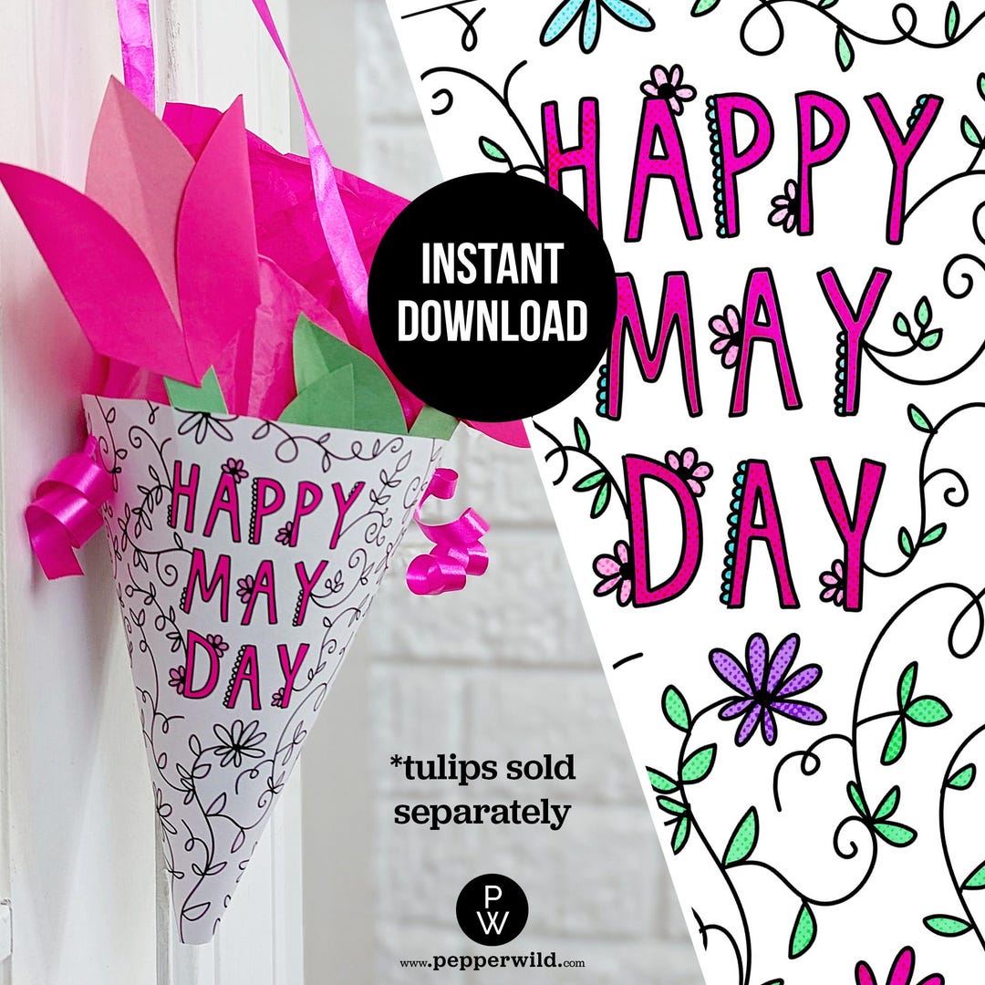 Print & Color a Cute May Day Basket in 2026 // Hand-drawn Flower ...