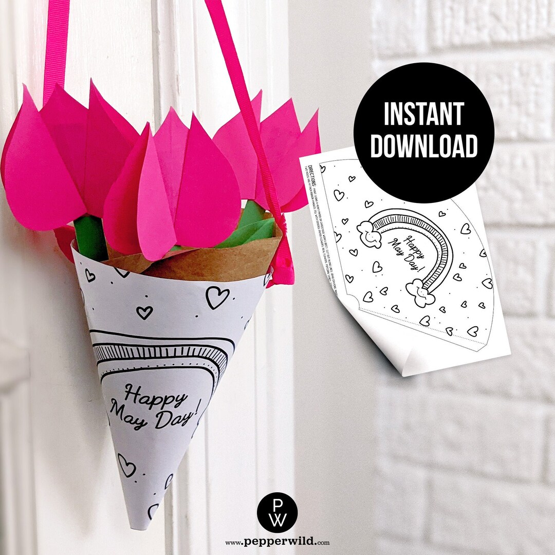 Kid's May Day 2024 Printable Paper Basket Craft // May Day Basket Gift ...