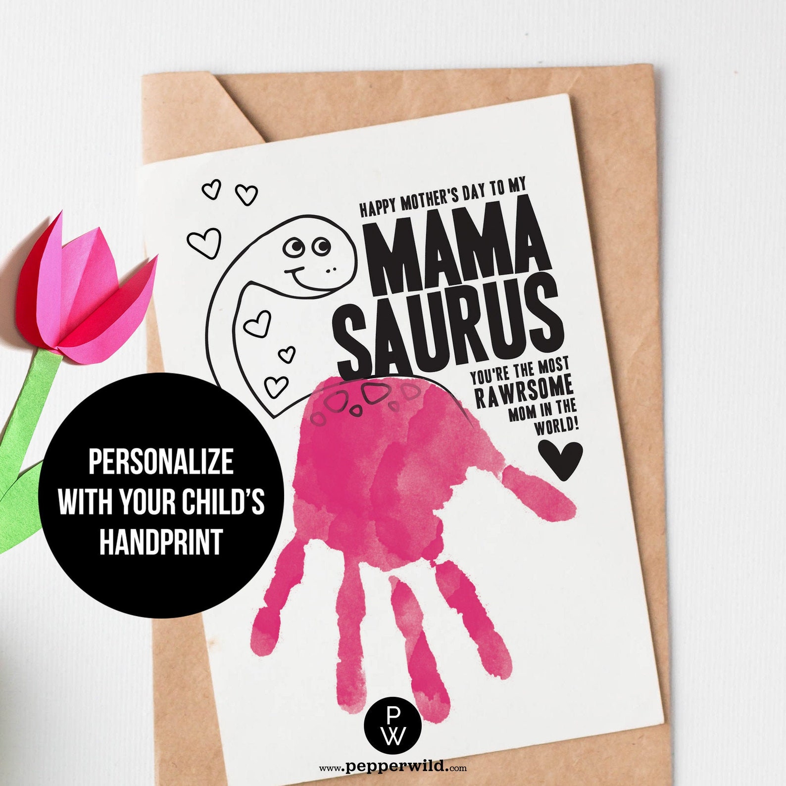 Mother's Day Dinosaur Handprint Card for Mom from Son | Etsy