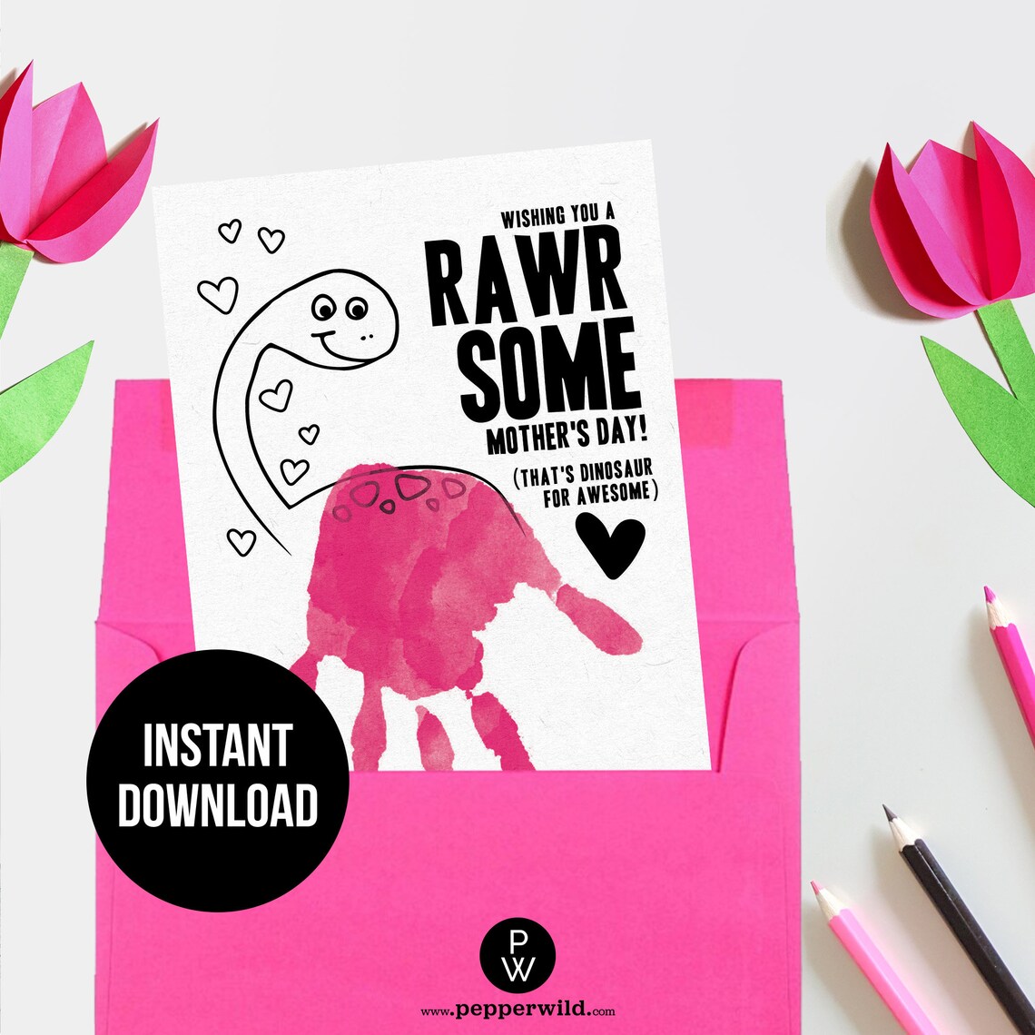 Mother's Day Dinosaur Handprint Card for Grandma Step Mom - Etsy