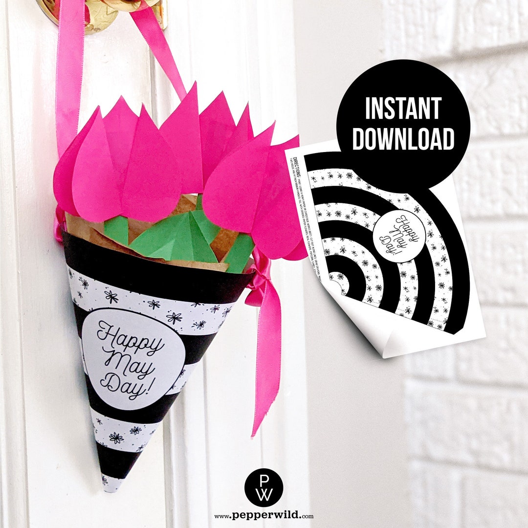 May Day Basket Kids Print at Home Neighbor Gift // Happy May Day B&W ...