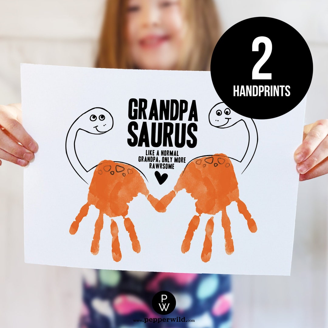 Grandpa 2 Kid's Handprints Birthday Card Printable // Grandpasaurus ...