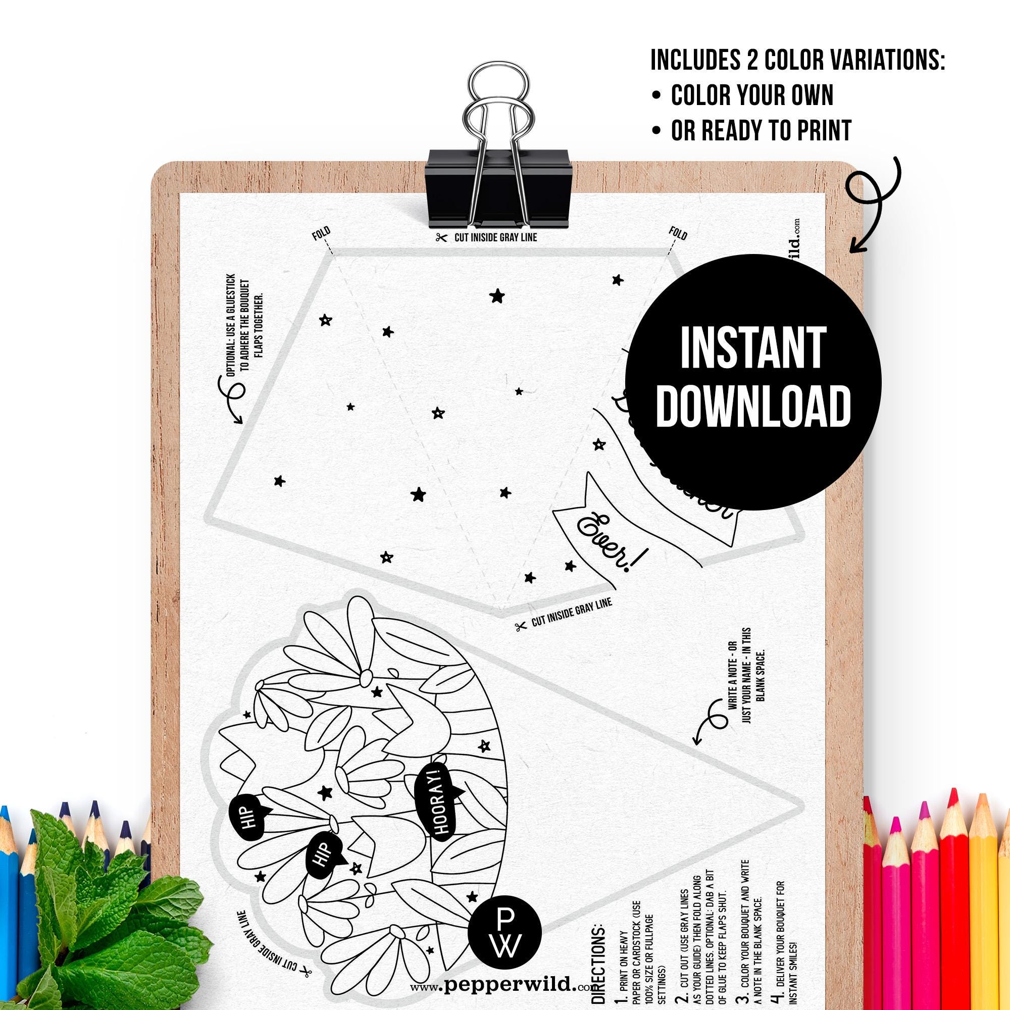 Paper Flower Bouquet Card: Teacher Appreciation Gift (coloring Page ...
