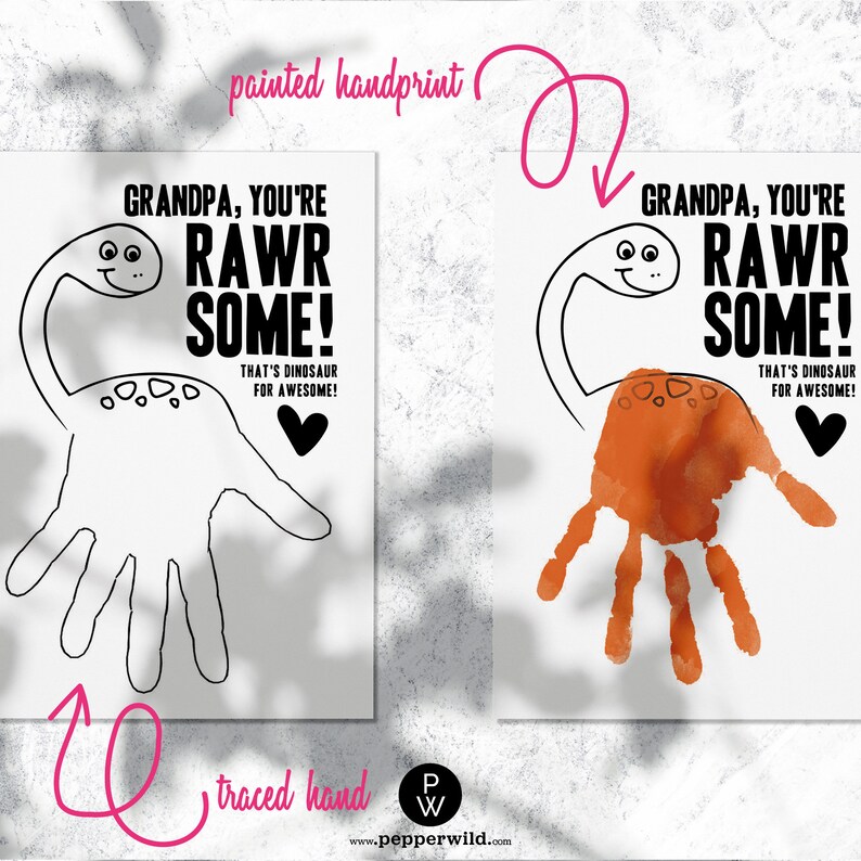 Grandpa Father's Day Handprint Dinosaur Card From Grandkid - Etsy