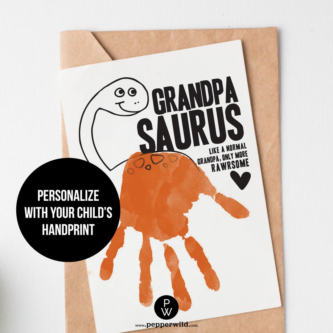 Grandpasaurus Birthday Handprint Card: Dinosaur Printable (digital ...