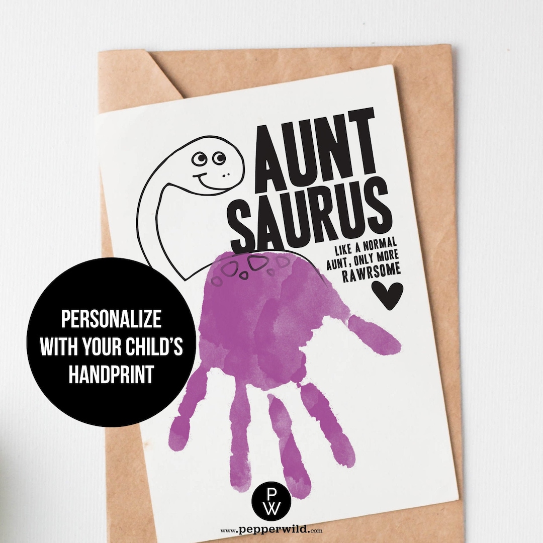 Aunt's Birthday Dinosaur Handprint Card From Kid, Nephew, Baby ...