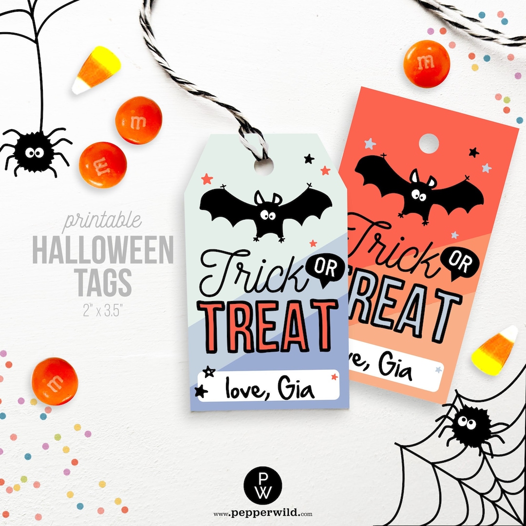 Halloween Bat Print at Home Trick or Treat Tags // Last Minute DIY Boo ...