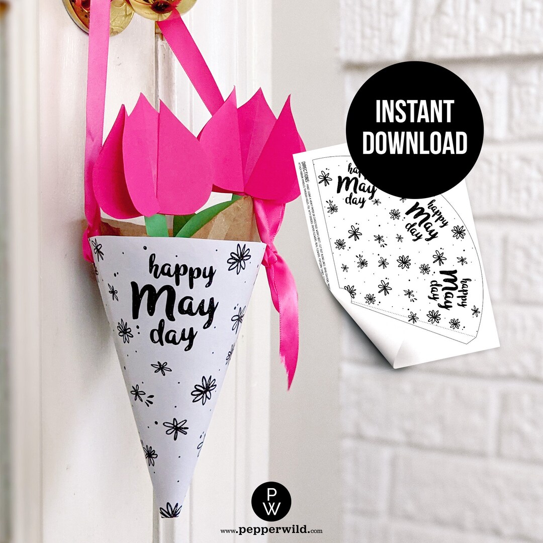 Kid's May Day 2024 Printable May Day Paper Cone Basket // Flower Basket ...
