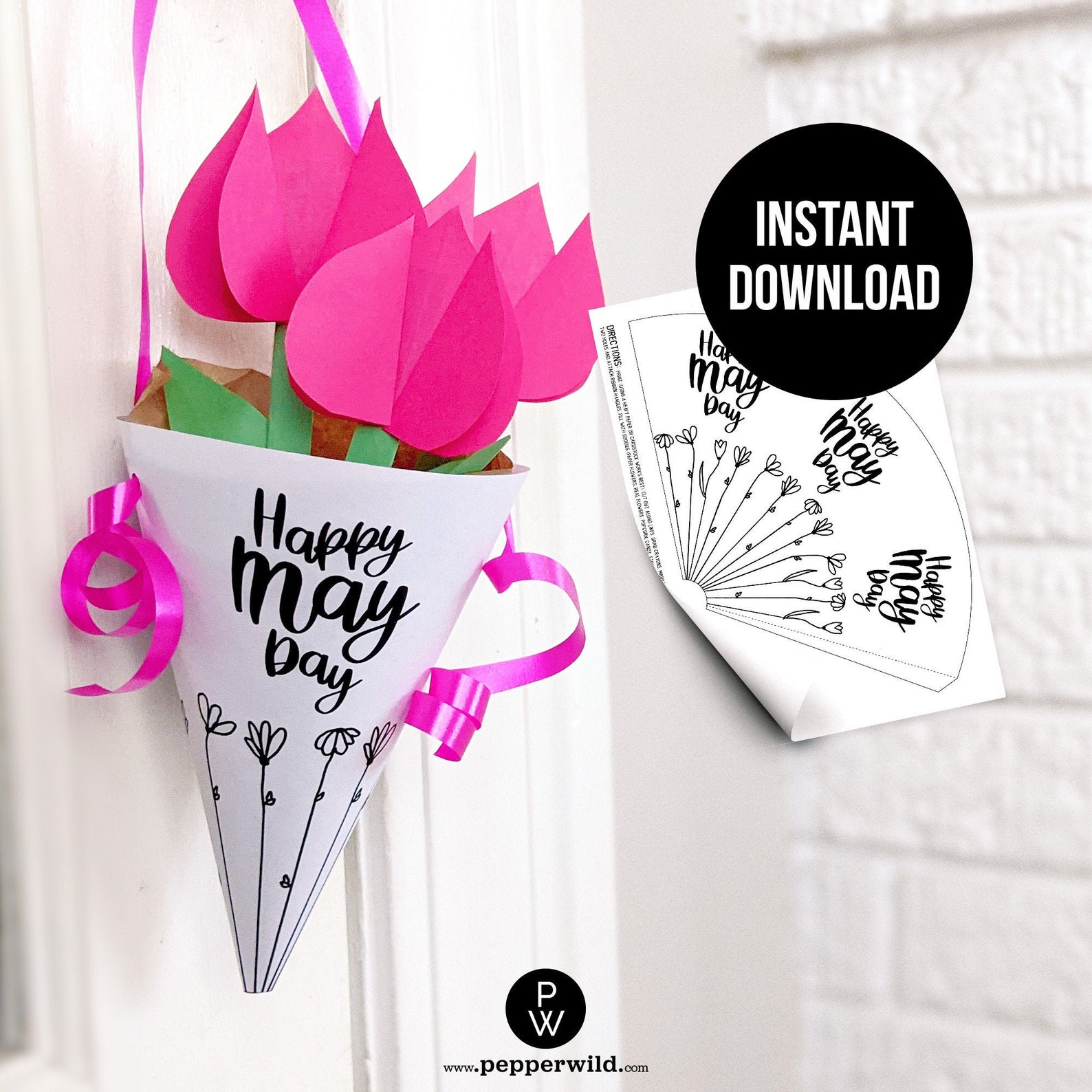 Paper Cone May Day Basket Template to Print at Home // May Day - Etsy