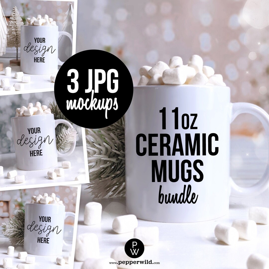 Magical Christmas Ceramic 11oz Coffee Mug With Marshmallow Mockup, JPG ...