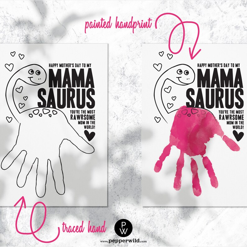 Mother's Day Dinosaur Handprint Card for Mom From Son | Etsy