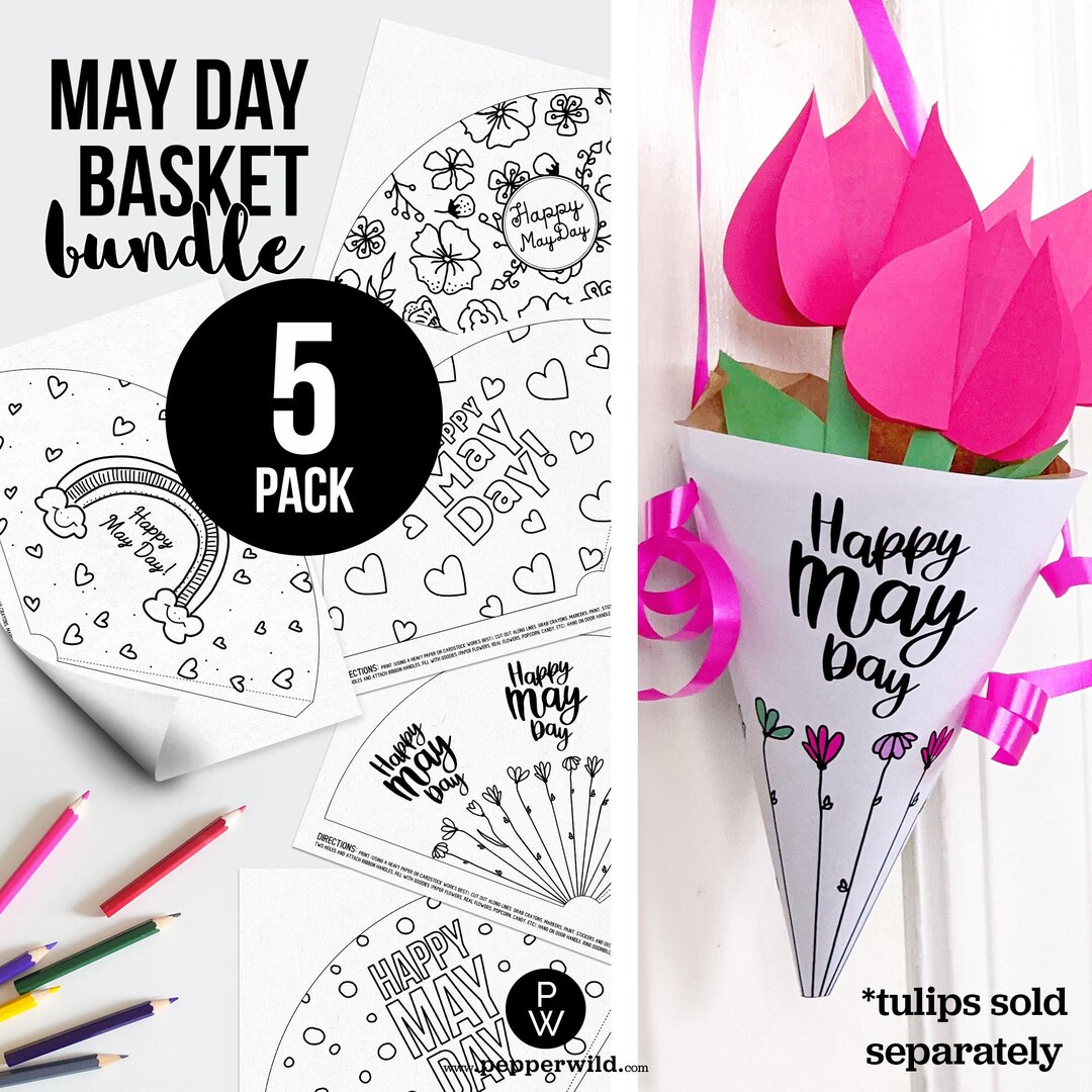 May Day Basket Bundle Variety 5 Pack for Kids to Color // Classroom May ...
