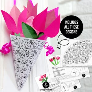 Make Your Own May Day Basket With Paper Flowers // Coloring Book Flower ...