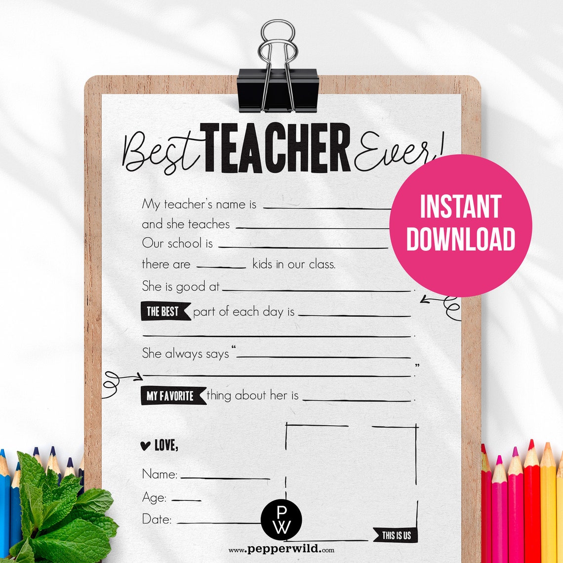 All About My Teacher Printable Card // School Interview Fill - Etsy