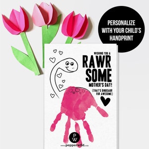 Mother's Day Dinosaur Handprint Card for Grandma, Step Mom From ...