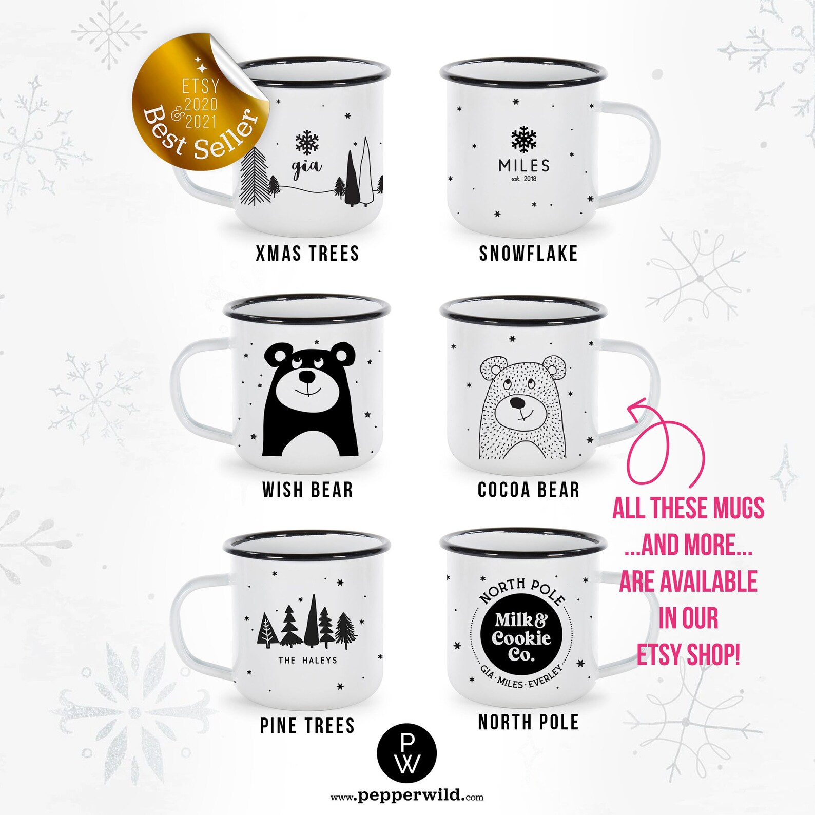 Wintery Hot Chocolate Kid's Matching Mug Set // Snowflake - Etsy