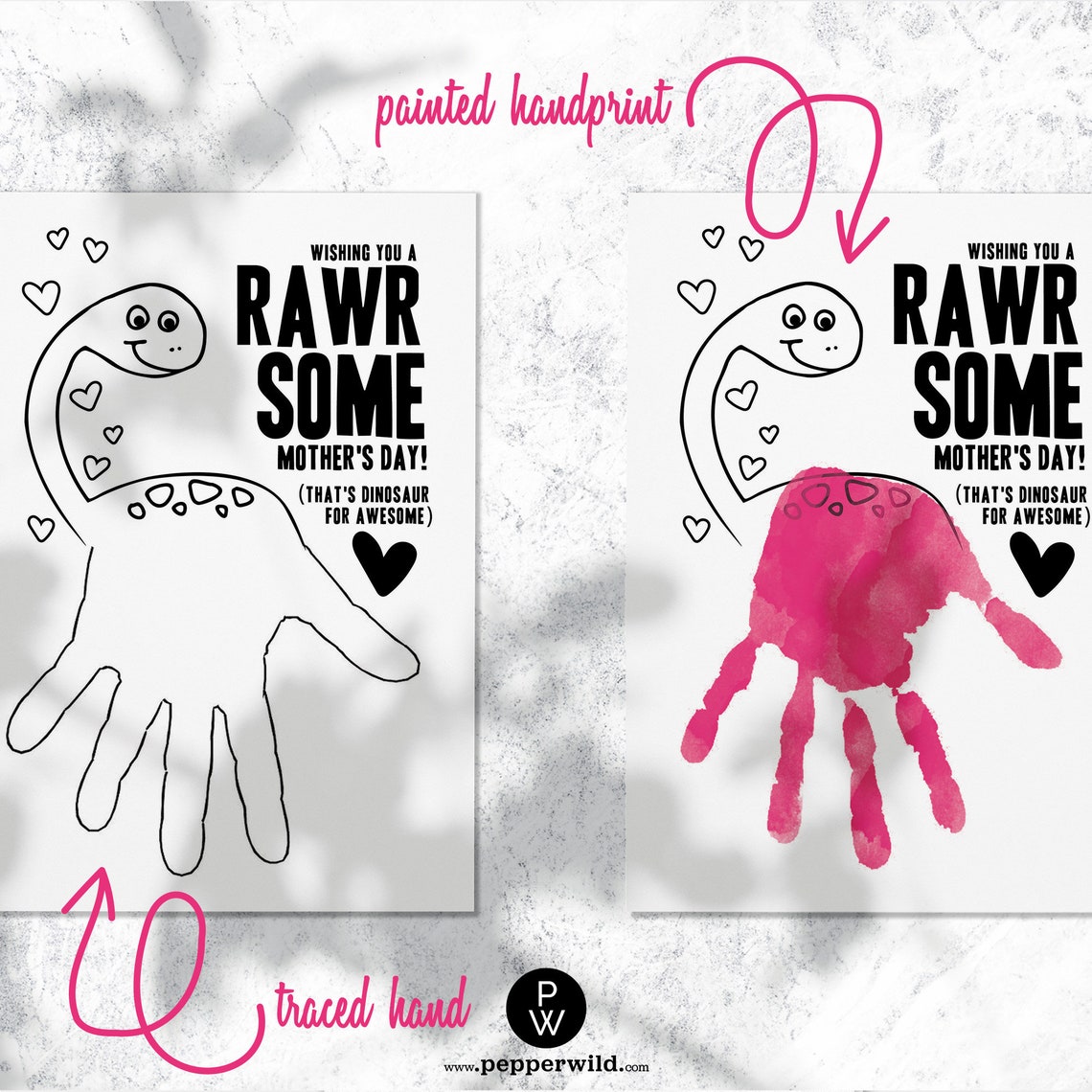 Mother's Day Dinosaur Handprint Card for Grandma Step Mom - Etsy