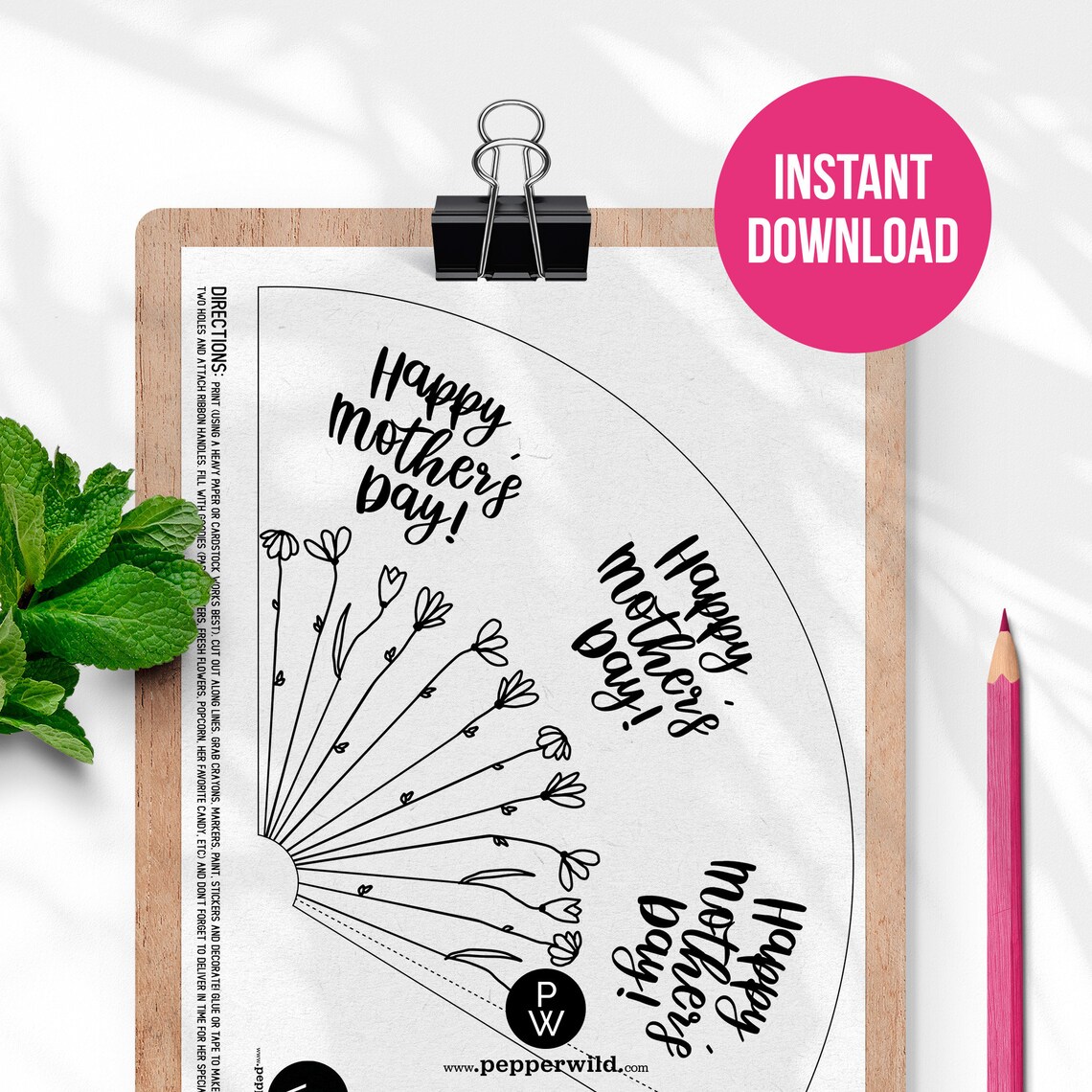 Mother's Day Flower Basket Template to Print at Home // Coloring Page ...