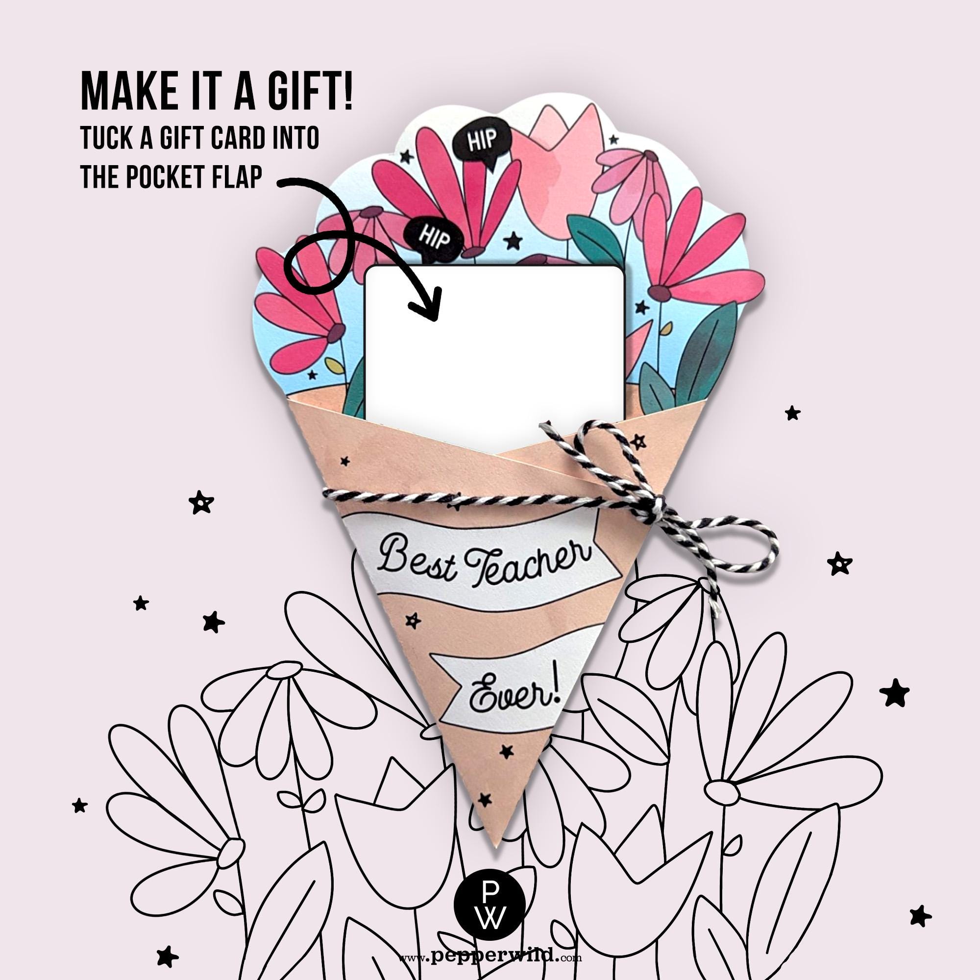 Paper Flower Bouquet Card: Teacher Appreciation Gift (coloring Page ...