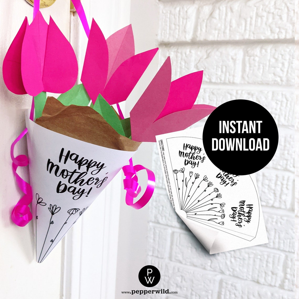 Mother's Day Flower Basket Template to Print at Home // - Etsy