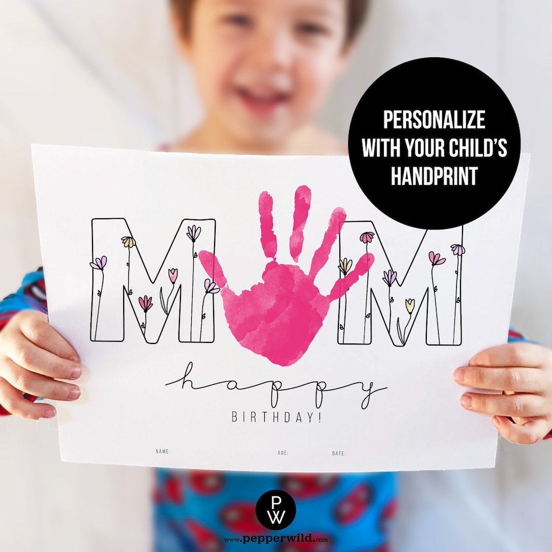 Mom's Birthday Handprint Art Printable Card From Kids // Last Minute ...