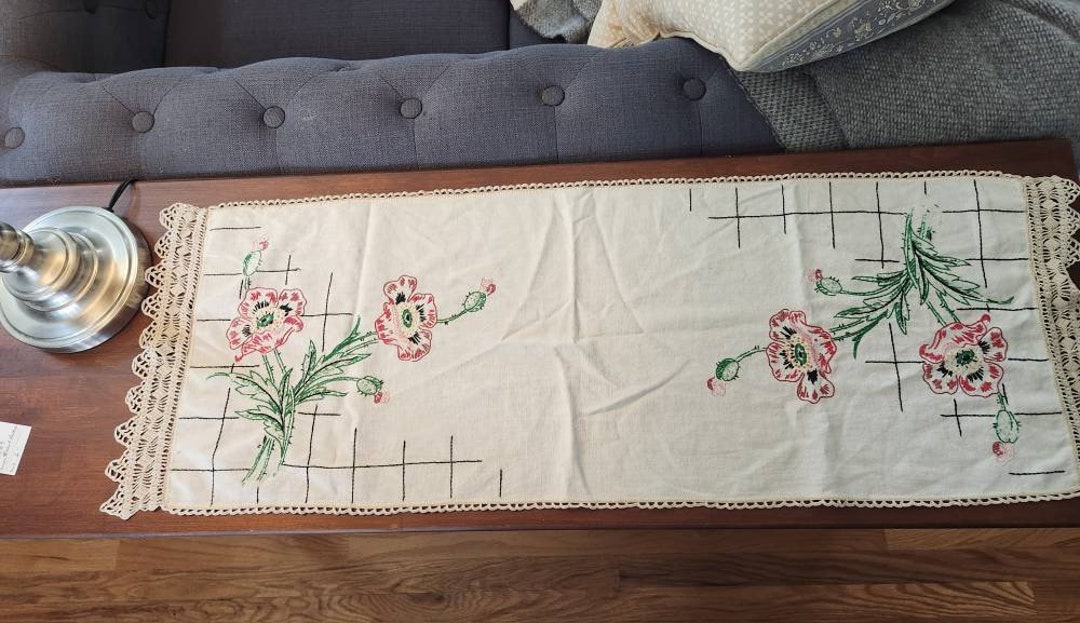 Vintage Table Runner, Cross Stitch Needlepoint, Crewel - Etsy