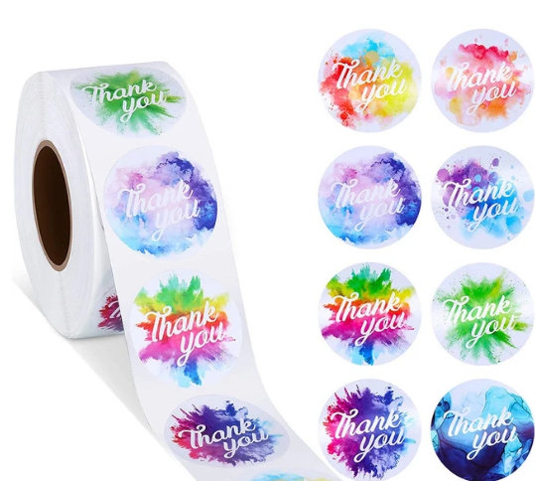 Pack of 1 Inch Bright Water Color Thank You Stickers 3 Colors Choose ...