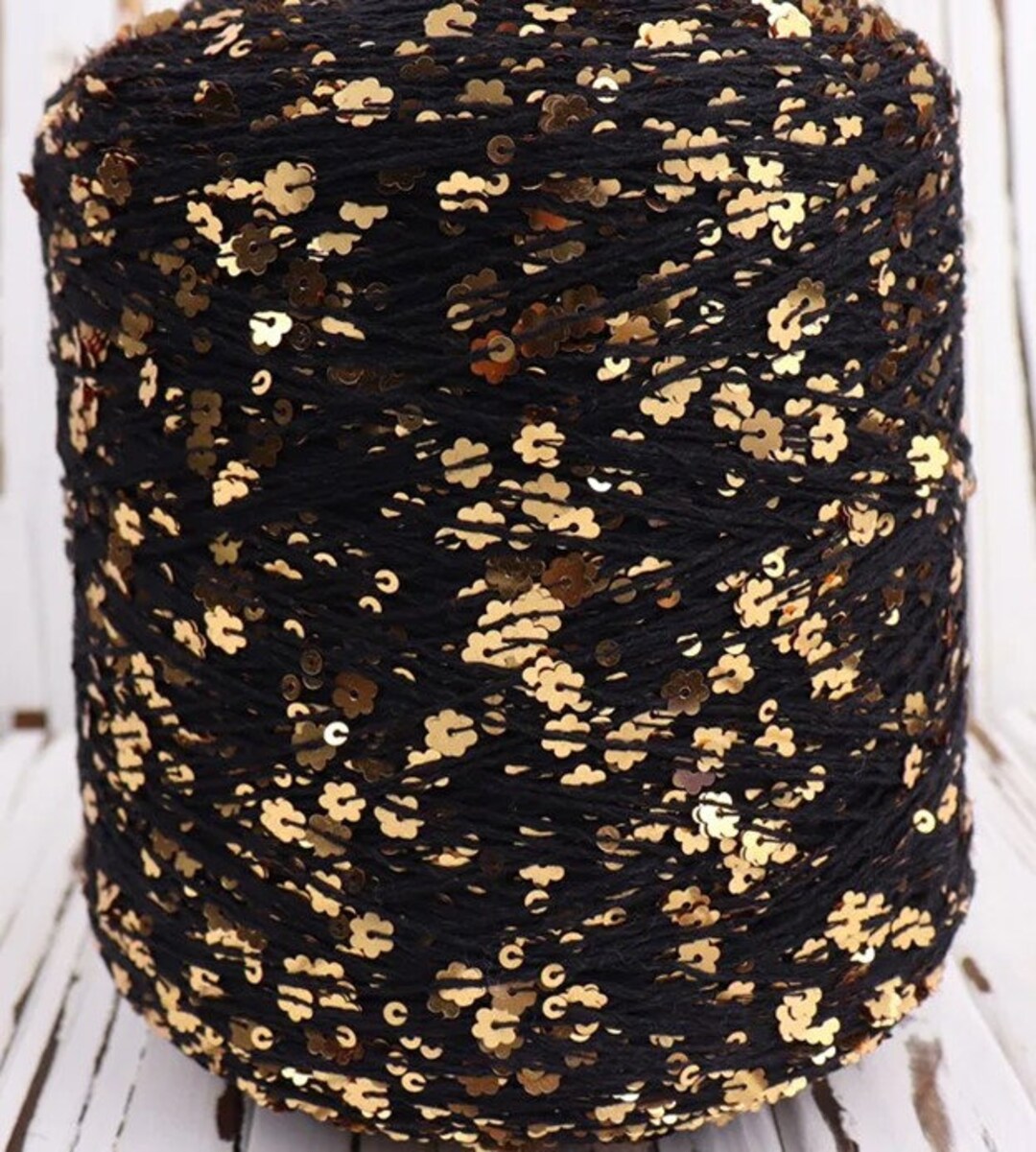 6mm Sequin Thread Yarn Sparkly Black With Gold 30 Yards - Etsy